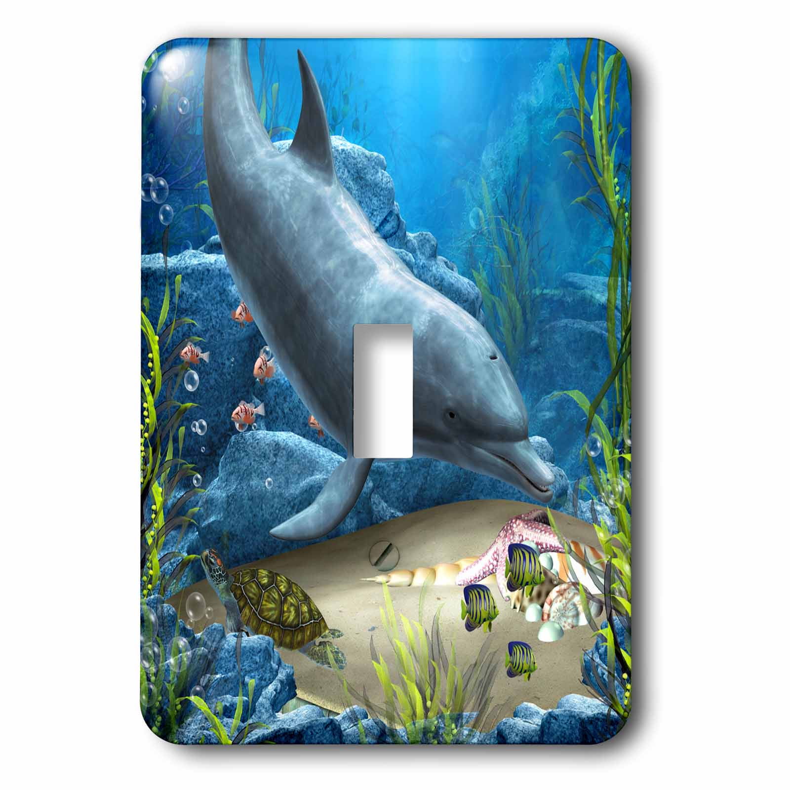 A dolphin swims in the ocean with turtle fishes and more single toggle ...