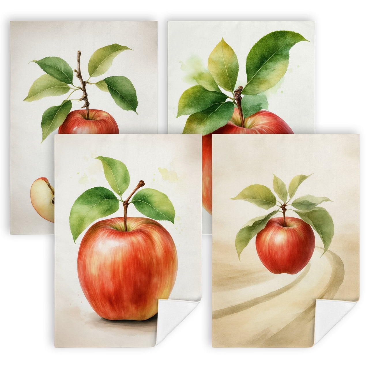 A drawing of an apple with a slice cut in halfkitchen towels4 Pieces 16 ...