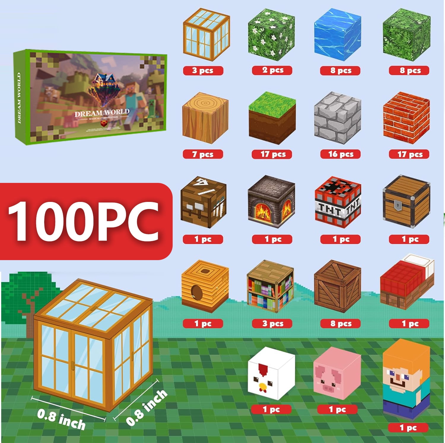 A forest-themed block magnetic building block game, 100 pieces ...