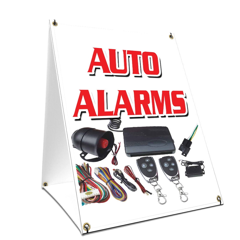 A-frame Sidewalk Auto Alarms Sign With Graphics On Each Side | 24" X 36 ...