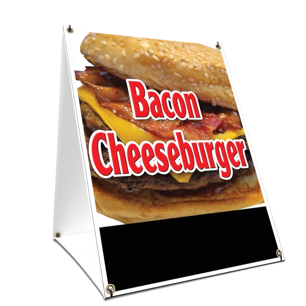 A-frame Sidewalk Bacon Cheeseburger Sign With Graphics On Each Side ...
