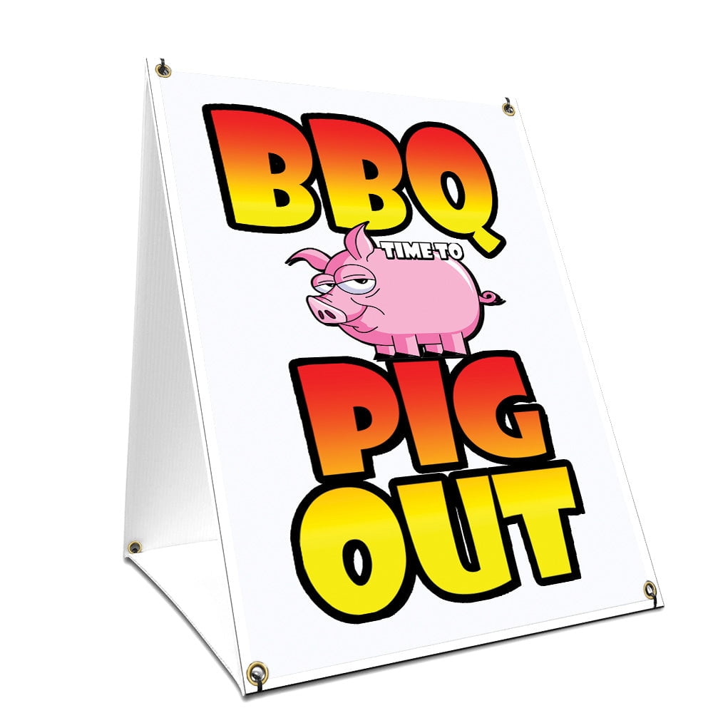 A-frame Sidewalk Bbq Time To Pig Out Sign With Graphics On Each Side ...
