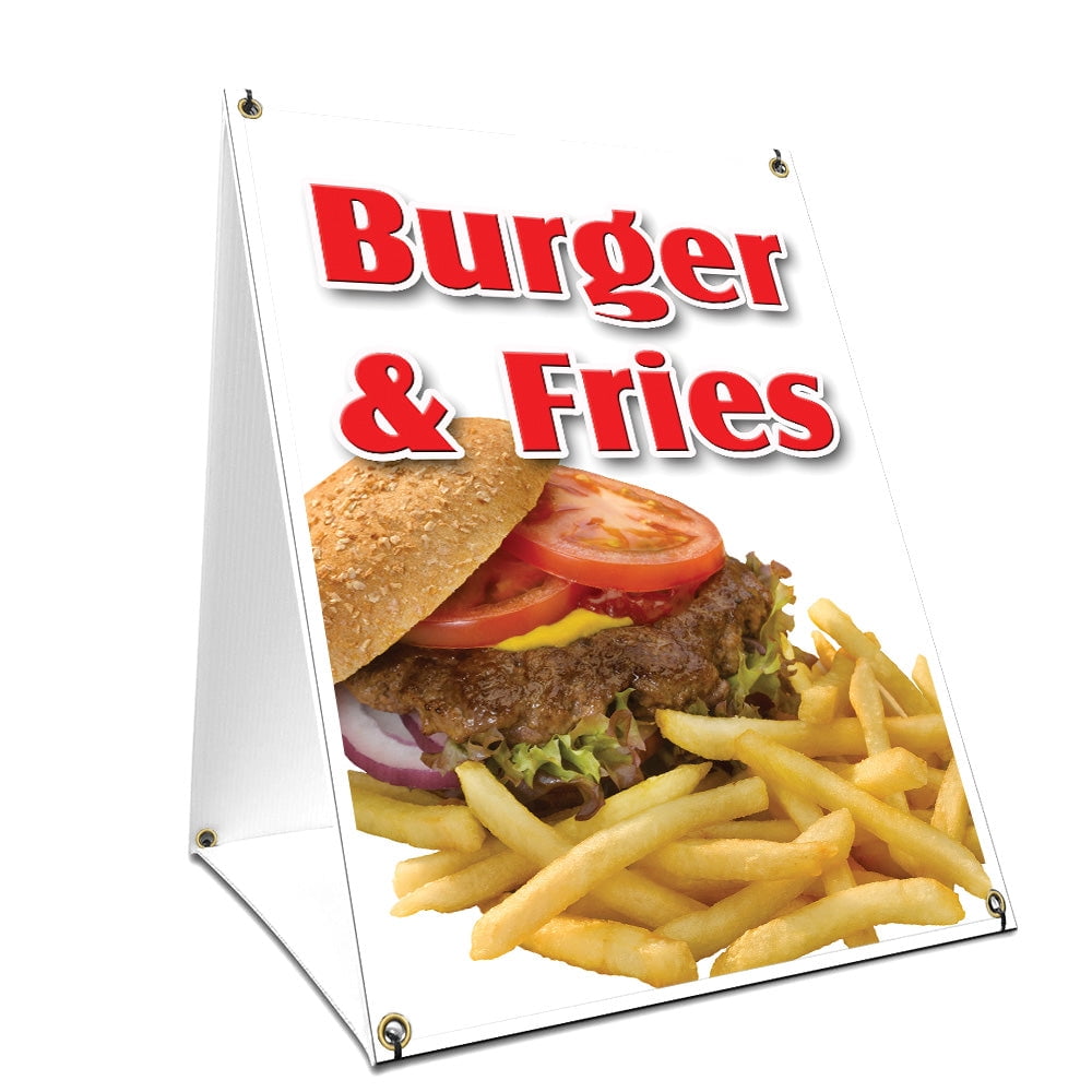A-frame Sidewalk Burger & Fries Sign With Graphics On Each Side | 18" X ...
