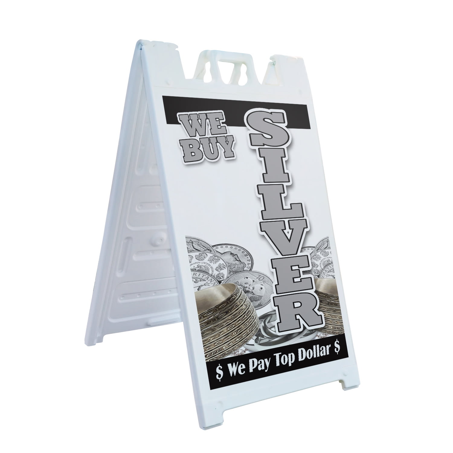 A-frame Sidewalk We Buy Silver Vertical 24" x 36" Double Sided A-Frame ...