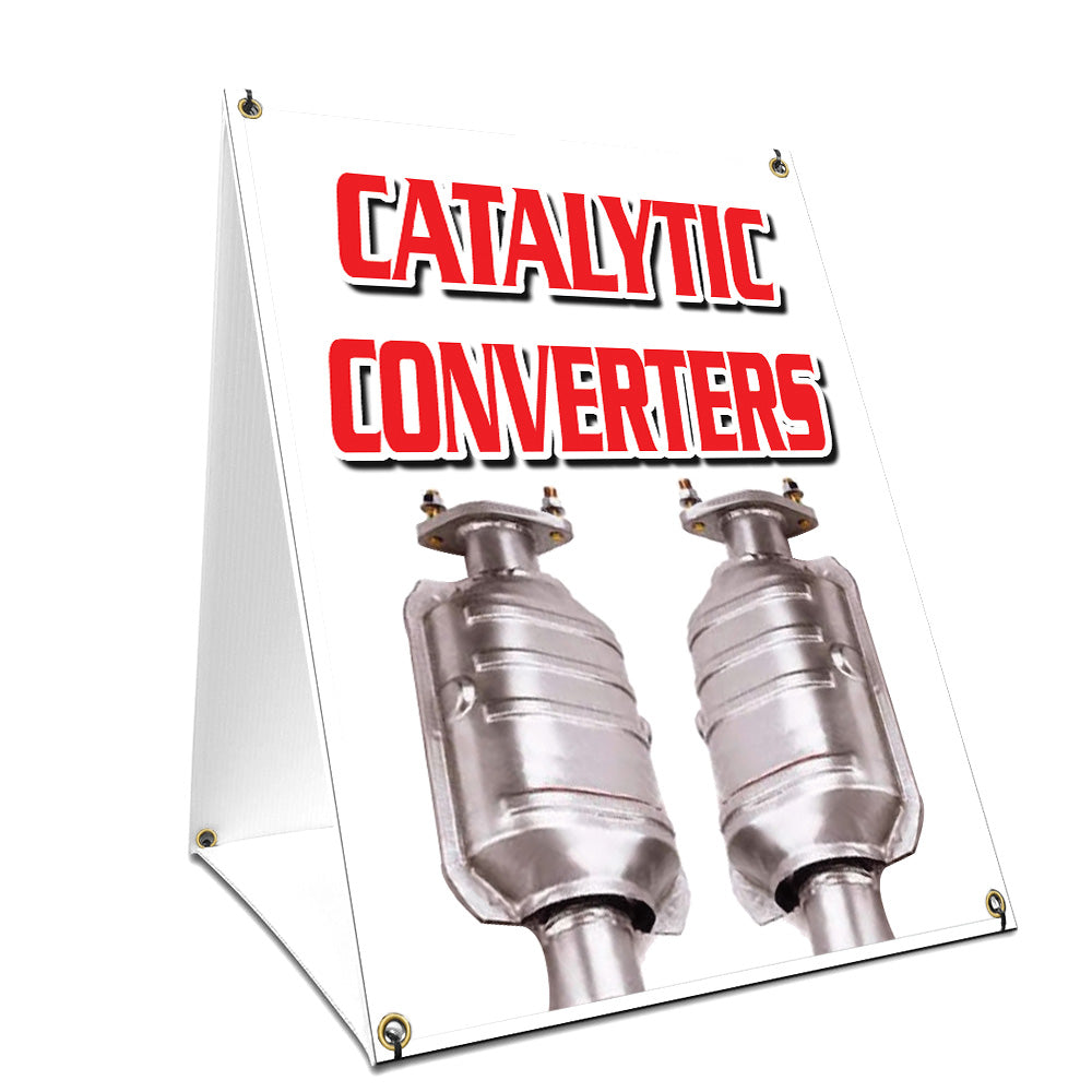 A-frame Sidewalk Catalytic Converters Sign With Graphics On Each Side ...