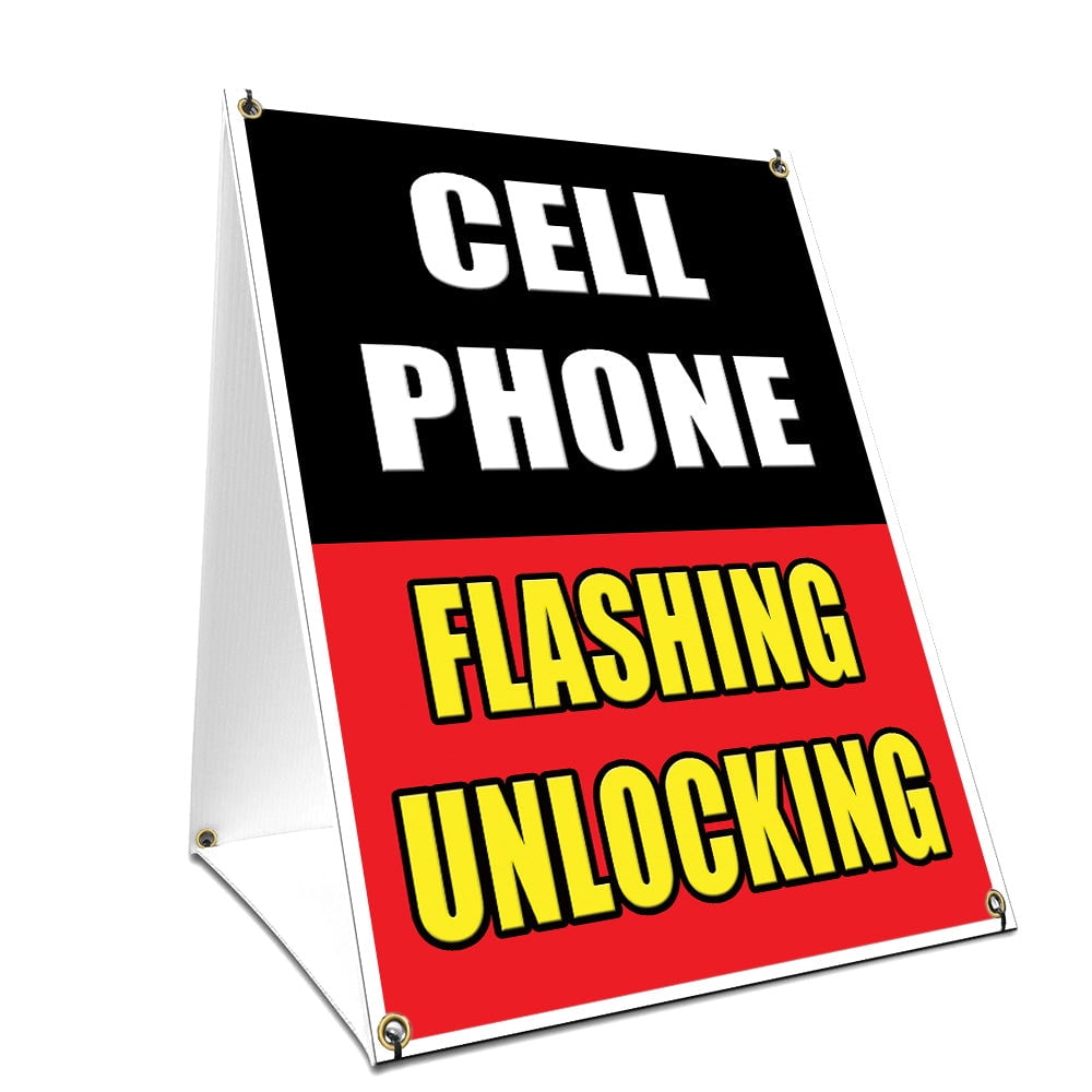 A-frame Sidewalk Cell Phone Flashing Unlocking Sign With Graphics On ...