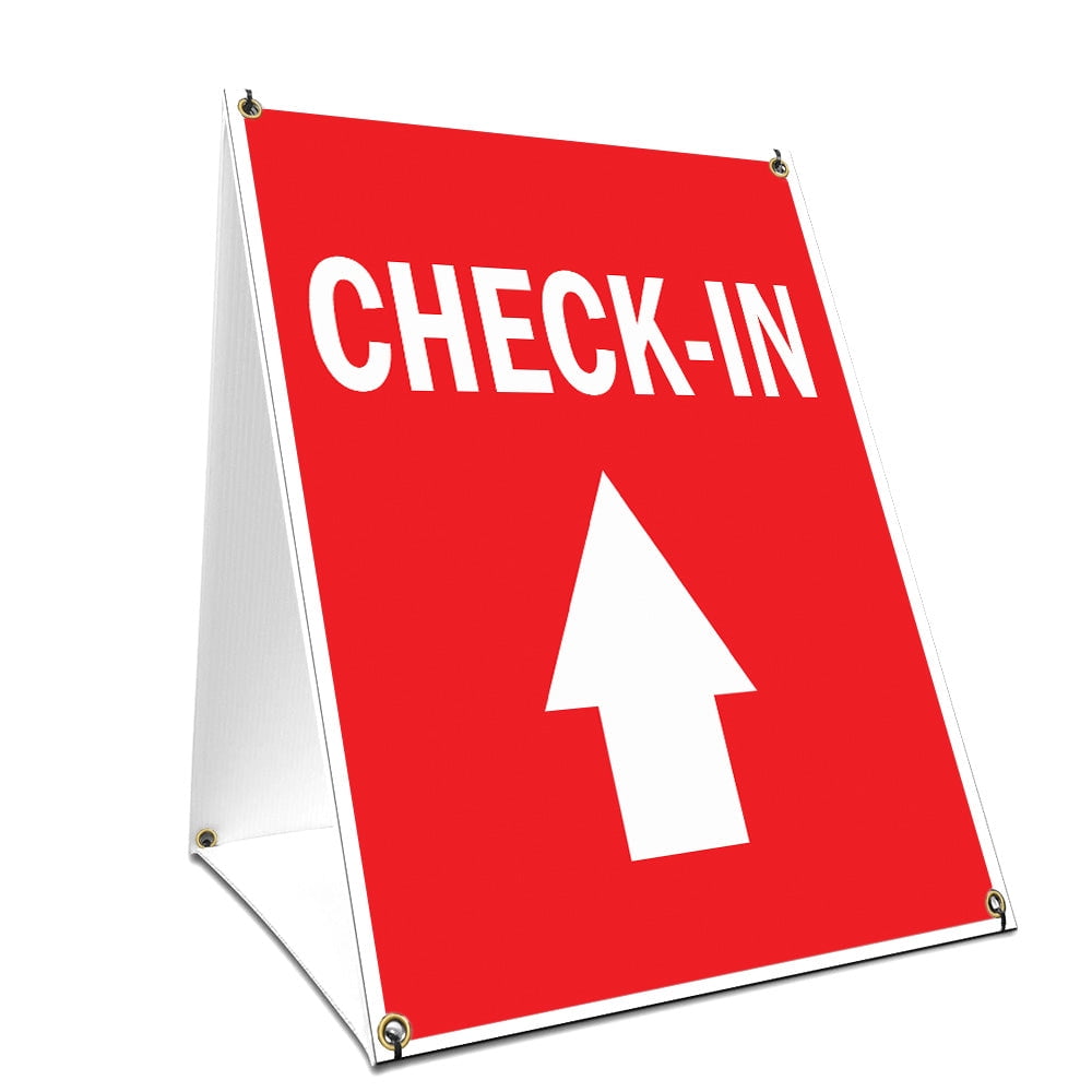 A-frame Sidewalk Check-in With Up Arrow Sign With Graphics On Each Side ...