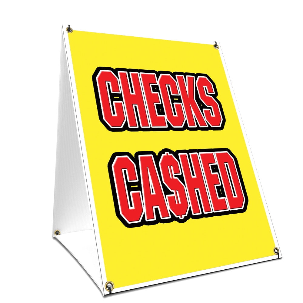 A-frame Sidewalk Checks Cashed Sign With Graphics On Each Side | 18" X ...