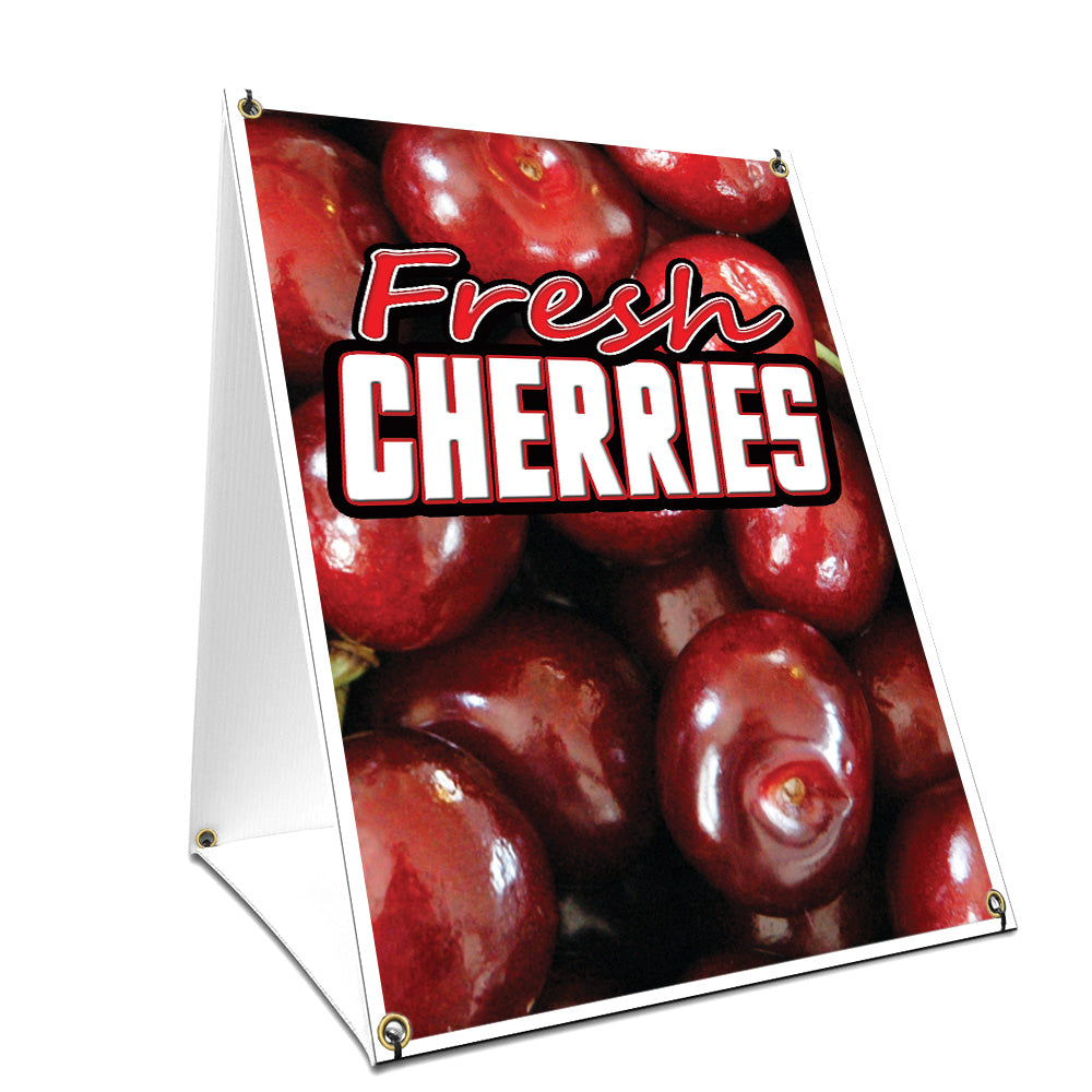 A-frame Sidewalk Coroplast Fresh Cherries Sign With Graphics On Each ...