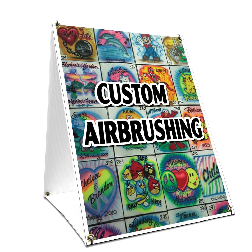 A-frame Sidewalk Custom Airbrushing Sign With Graphics On Each Side | 24" X 36" Print Size ...