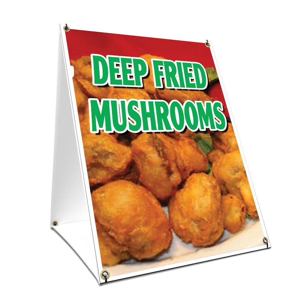 A-frame Sidewalk Deep Fried Mushrooms Sign With Graphics On Each Side ...