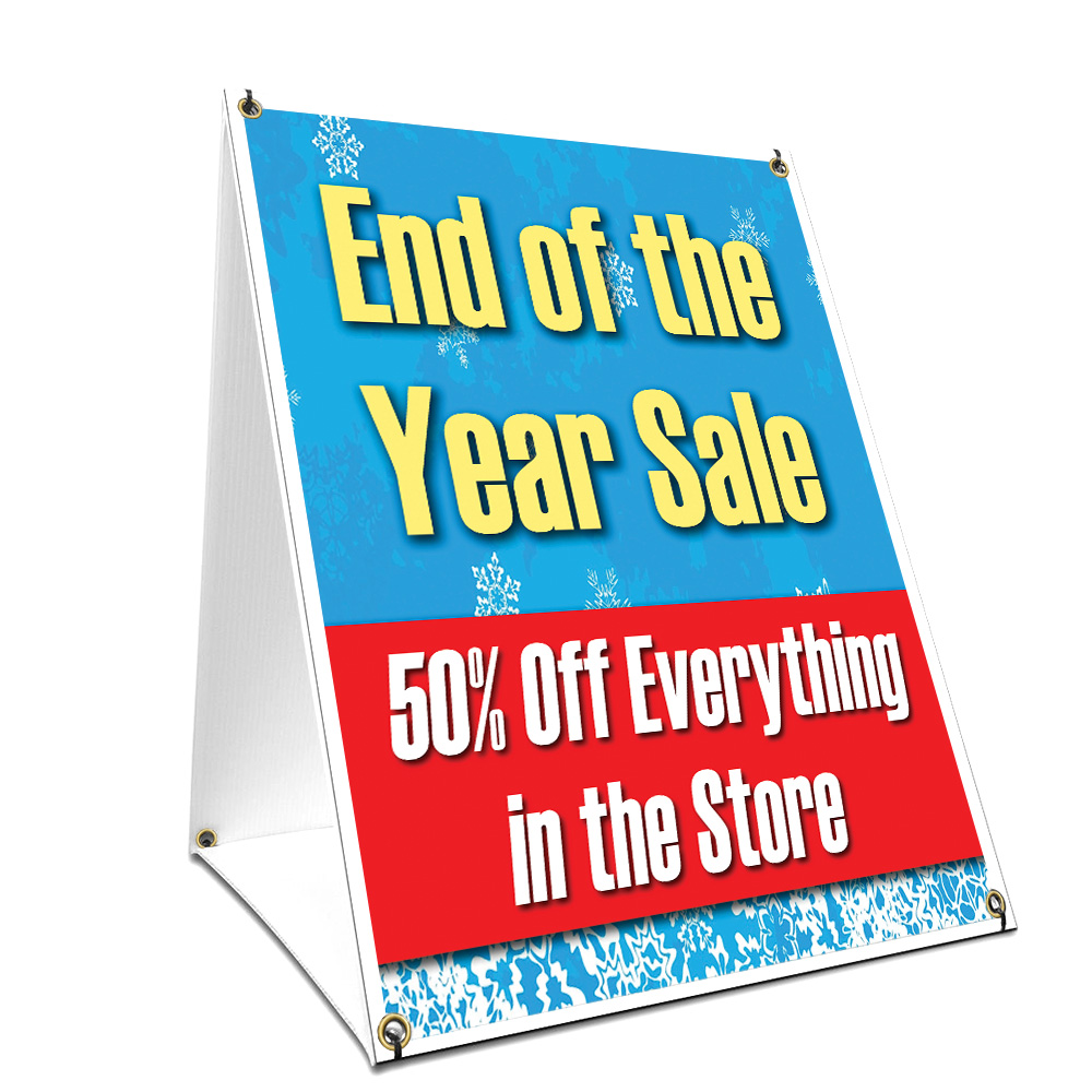 A-frame Sidewalk End Of The Year Sale 50% Off Everything Sign With ...
