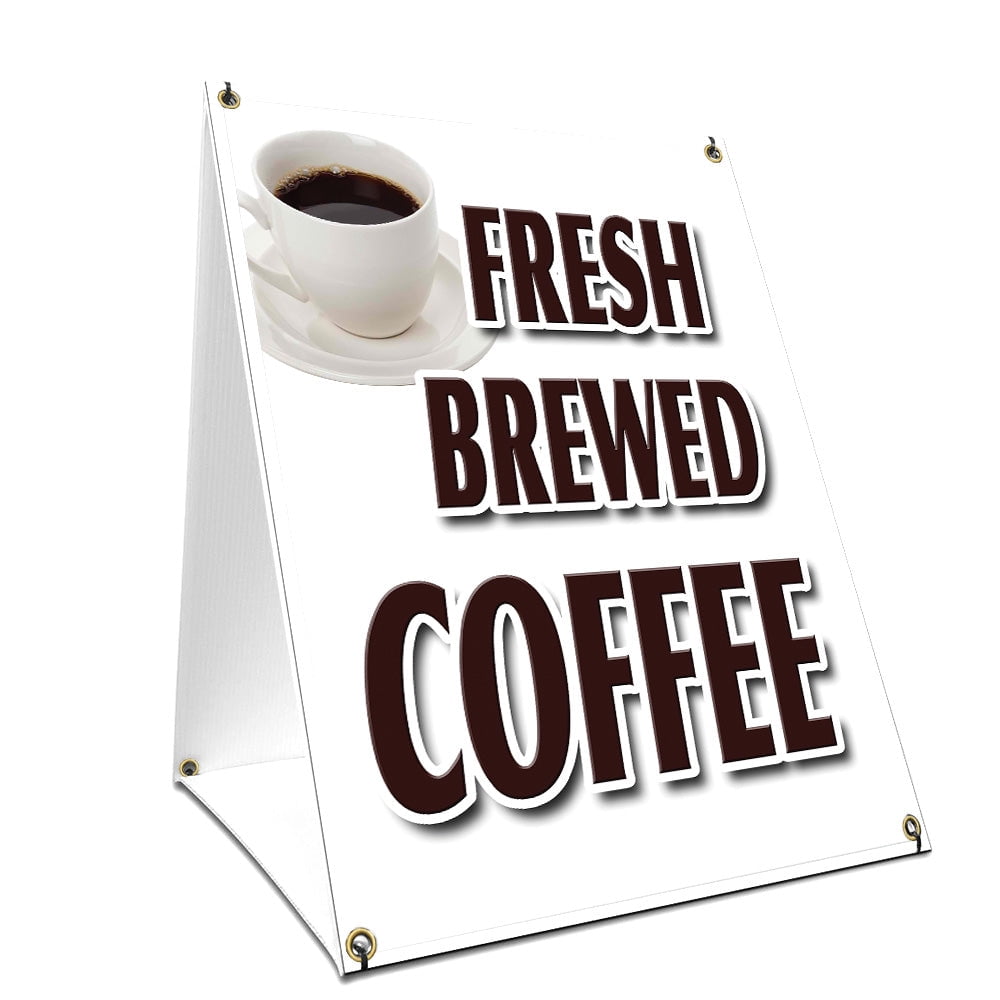 A-frame Sidewalk Fresh Brewed Coffee Sign With Graphics On Each Side ...