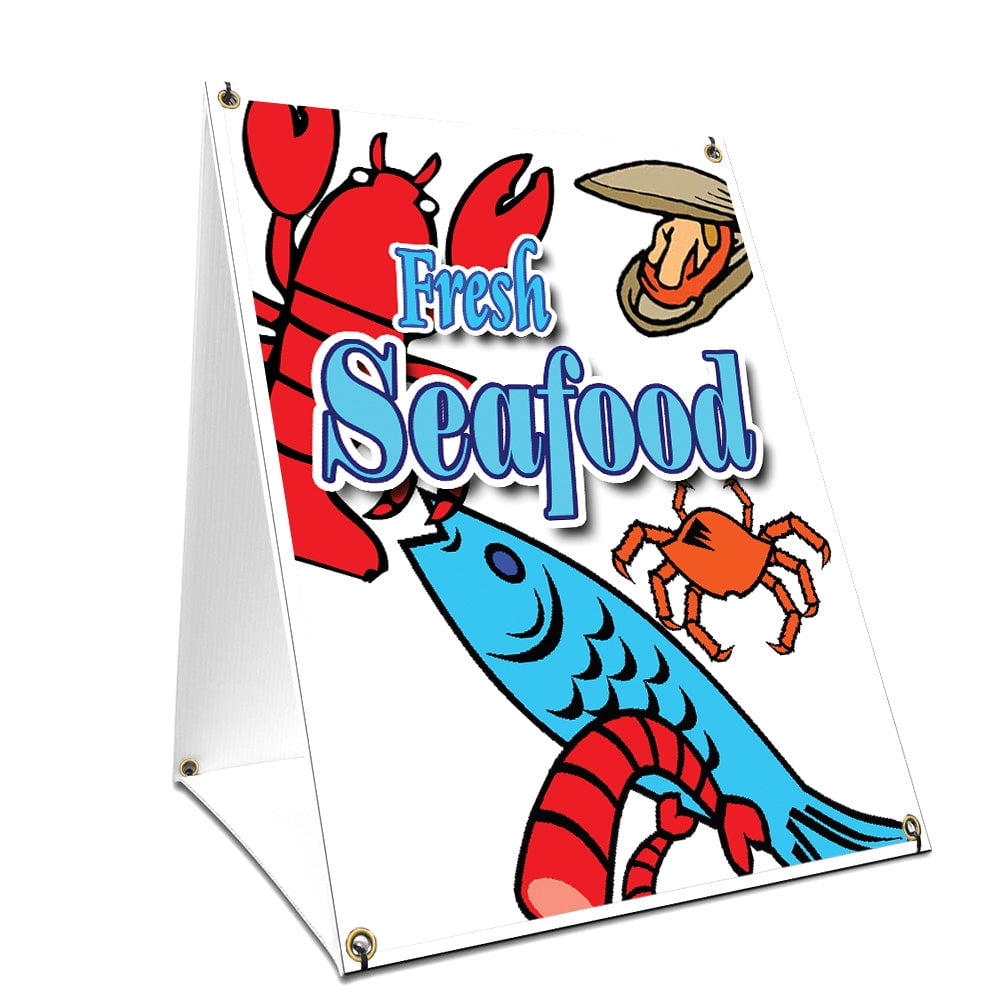A-frame Sidewalk Fresh Seafood Sign With Graphics On Each Side | 24" X ...