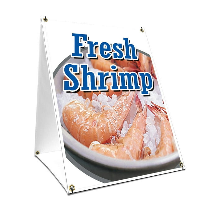 A-frame Sidewalk Fresh Shrimp Sign With Graphics On Each Side | 18" X ...
