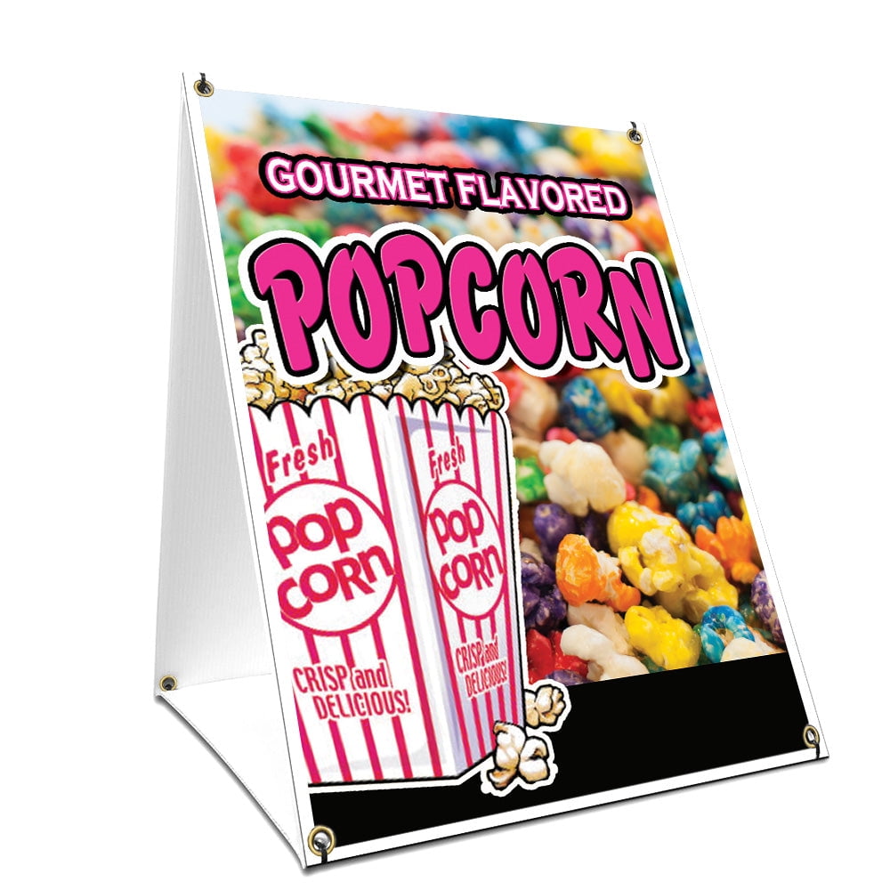 A-frame Sidewalk Gourmet Flavored Popcorn Sign With Graphics On Each ...