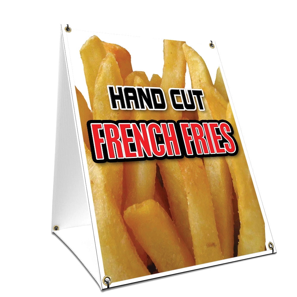 A-frame Sidewalk Hand Cut French Fries Sign With Graphics On Each Side ...