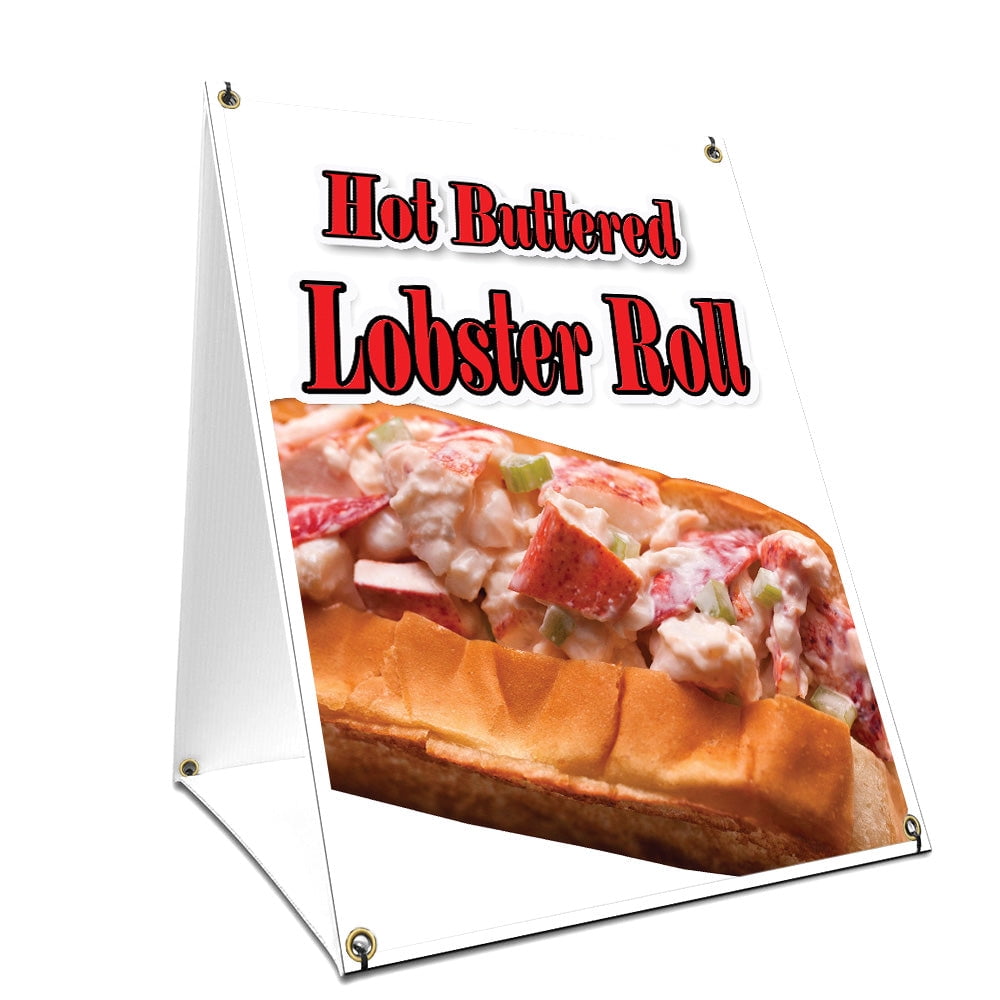 A-frame Sidewalk Hot Buttered Lobster Roll Sign With Graphics On Each ...