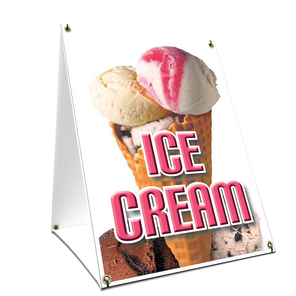 A-frame Sidewalk Ice Cream Old Sign With Graphics On Each Side | 18" X ...