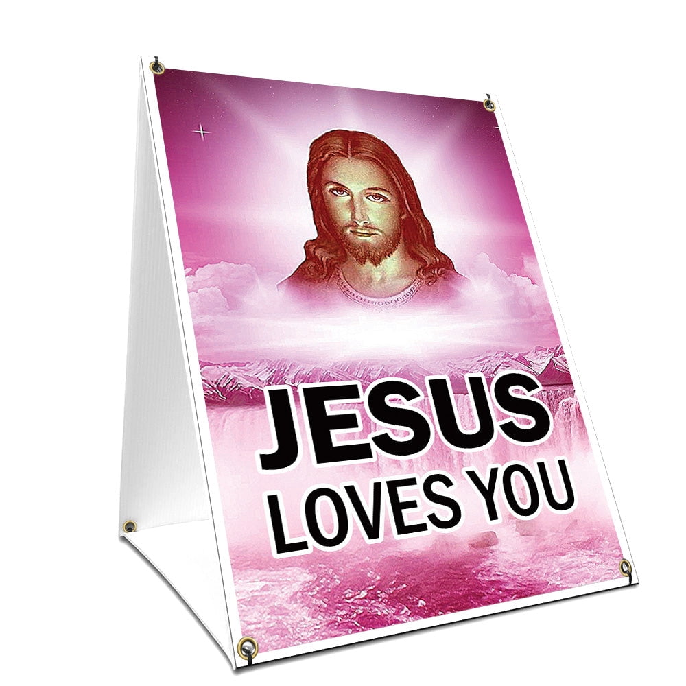 A-frame Sidewalk Jesus Loves You Sign With Graphics On Each Side | 24 ...