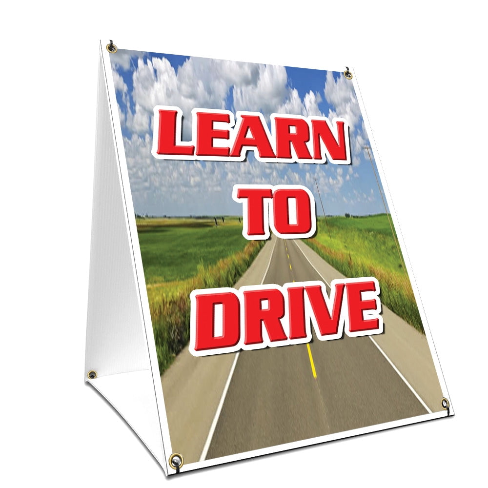 A-frame Sidewalk Learn To Drive Sign With Graphics On Each Side | 24" X ...