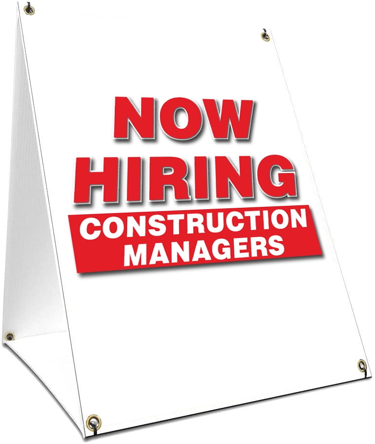 A-frame Sidewalk Now Hiring Construction Managers Sign With Graphics On ...