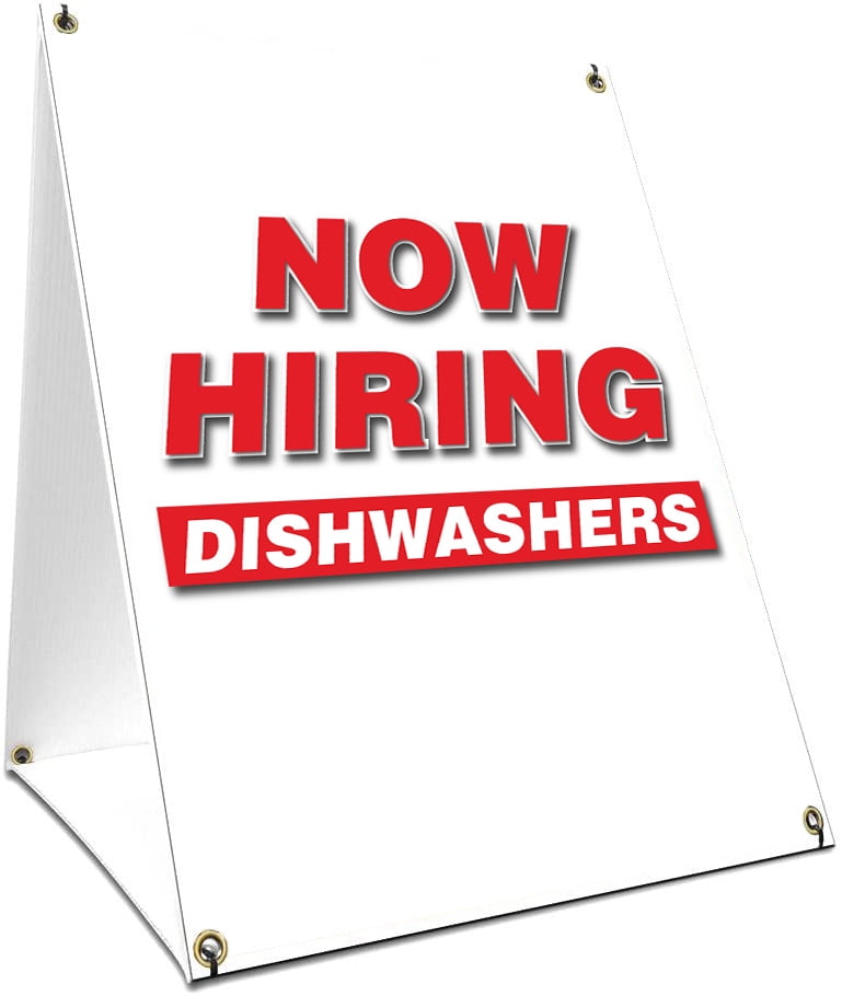 A-frame Sidewalk Now Hiring Dishwashers Sign With Graphics On Each Side ...
