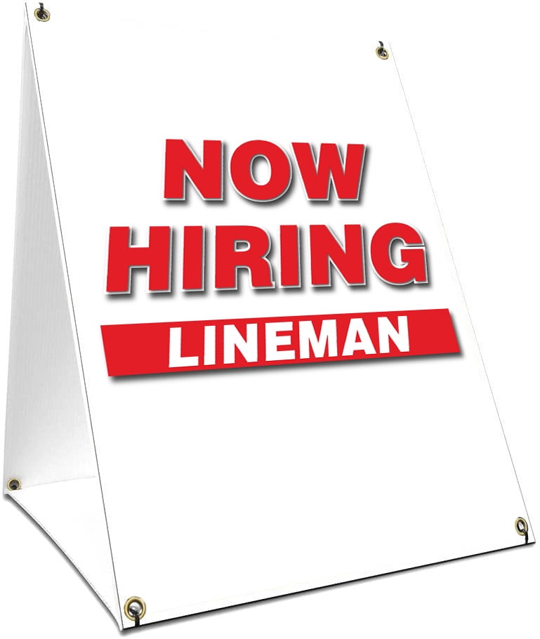 A-frame Sidewalk Now Hiring Lineman Sign With Graphics On Each Side ...