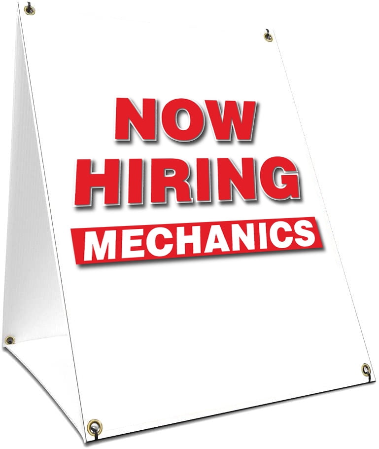 A-frame Sidewalk Now Hiring Mechanics Sign With Graphics On Each Side ...