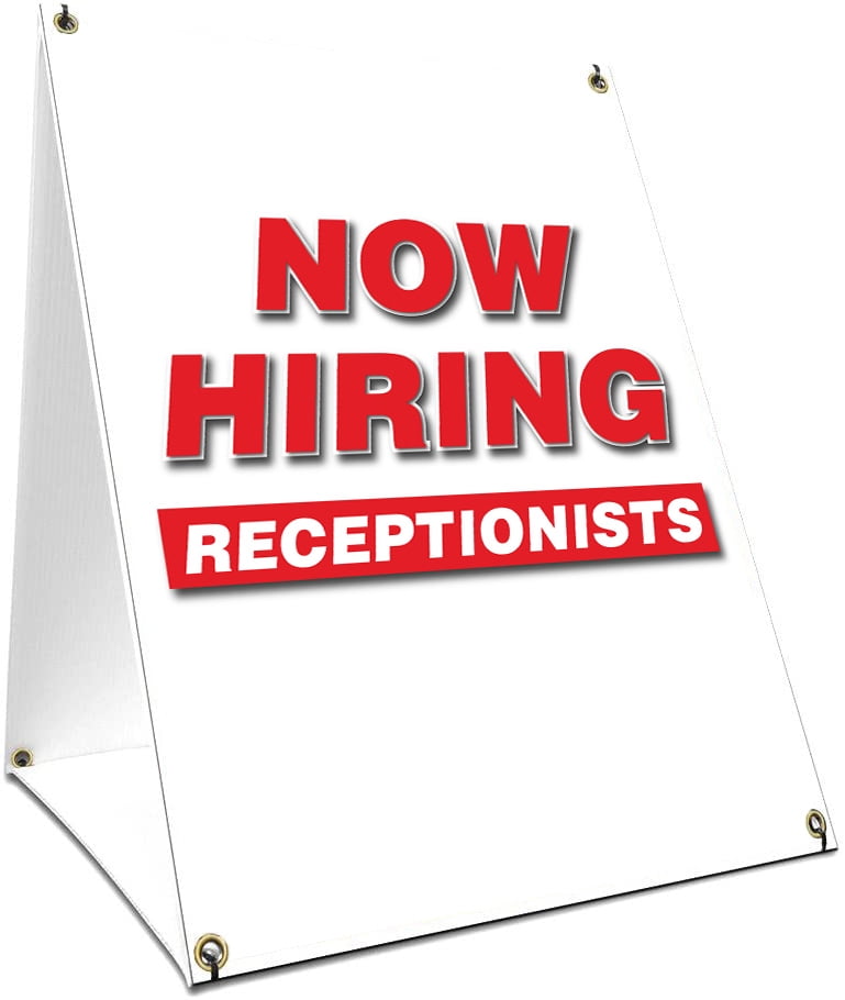 A-frame Sidewalk Now Hiring Receptionists Sign With Graphics On Each ...