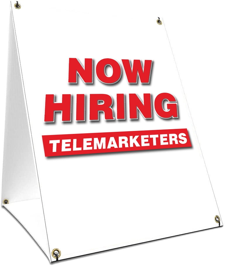 A-frame Sidewalk Now Hiring Telemarketers Sign With Graphics On Each ...