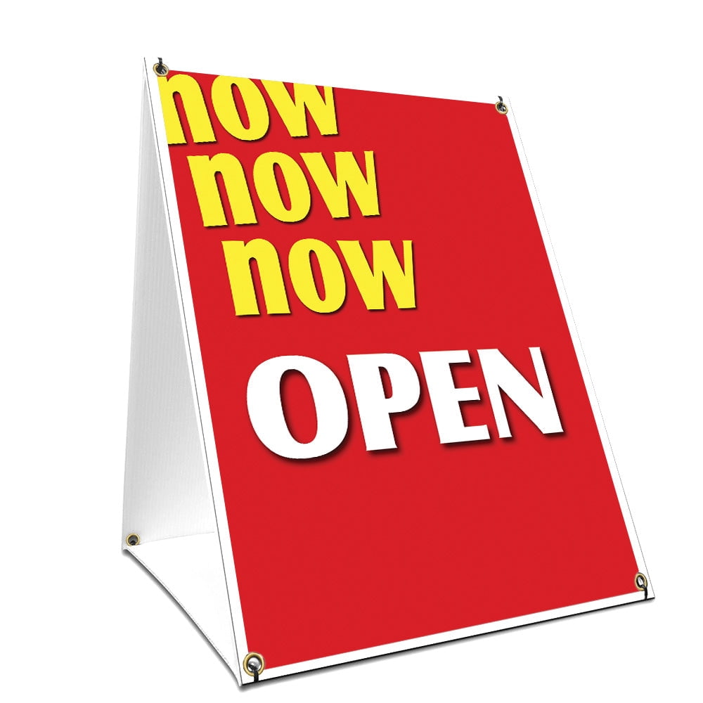 A-frame Sidewalk Now Open Sign With Graphics On Each Side | 24" X 36 ...