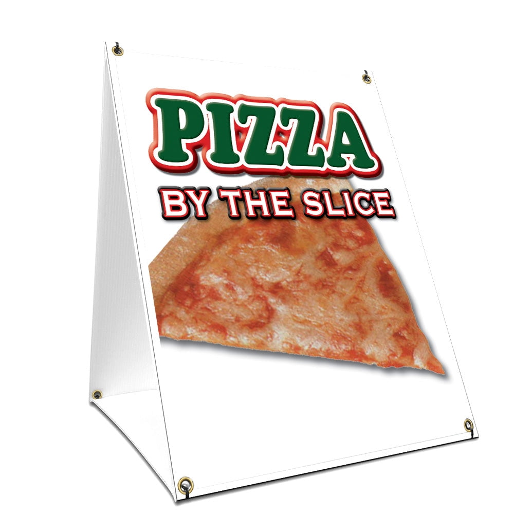 A-frame Sidewalk Pizza By The Slice Sign With Graphics On Each Side ...