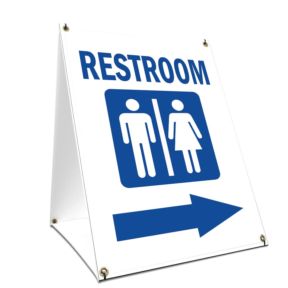A-frame Sidewalk Restroom With Arrow Sign With Graphics On Each Side ...