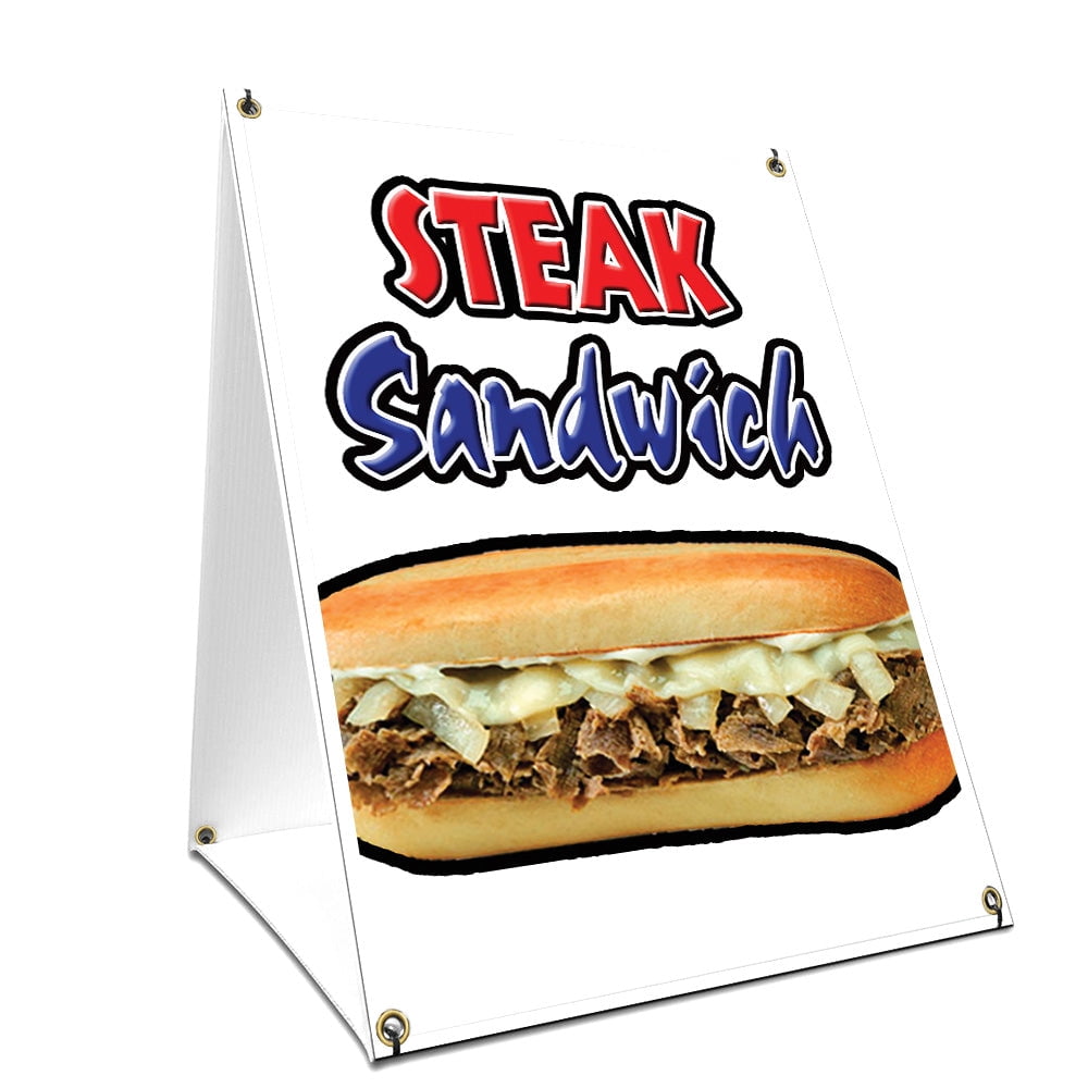 A-frame Sidewalk Steak Sandwich Sign With Graphics On Each Side | 18" X ...