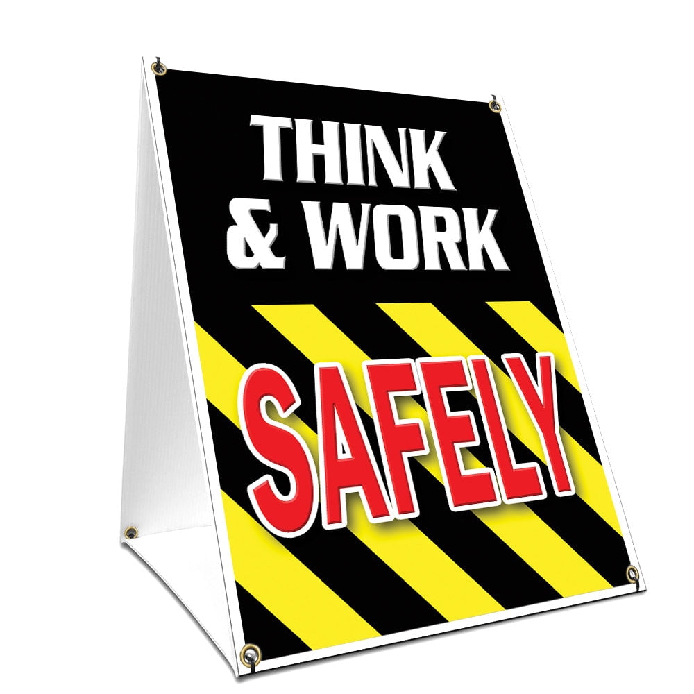 A-frame Sidewalk Think & Work Safely Sign With Graphics On Each Side ...