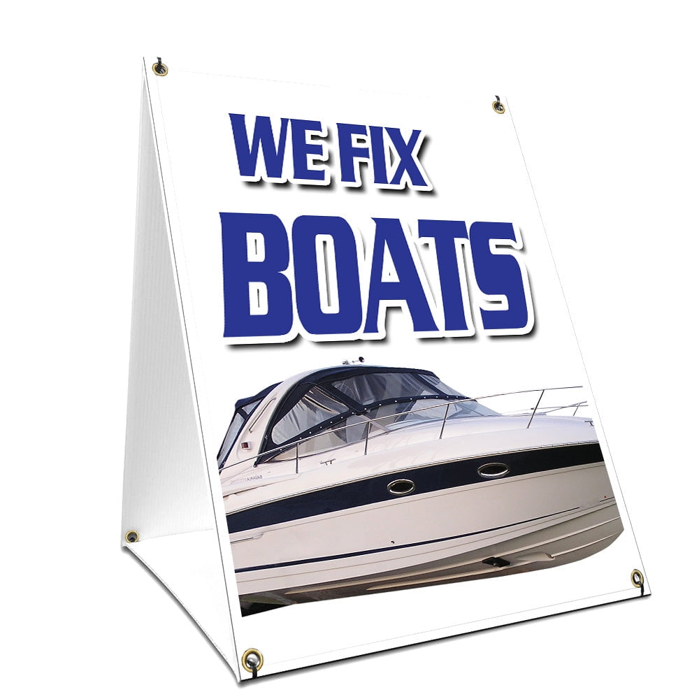 A-frame Sidewalk We Fix Boats Sign With Graphics On Each Side | 24" X ...