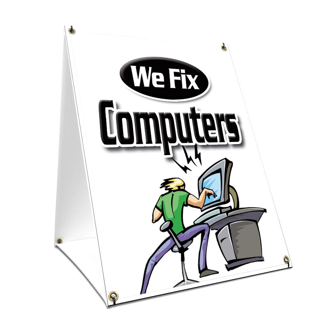 A-frame Sidewalk We Fix Computers Sign With Graphics On Each Side | 24 ...
