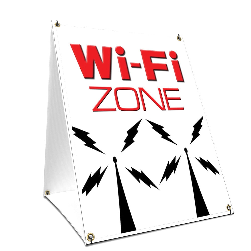 A-frame Sidewalk Wi-fi Zone Sign With Graphics On Each Side | 24" X 36 ...