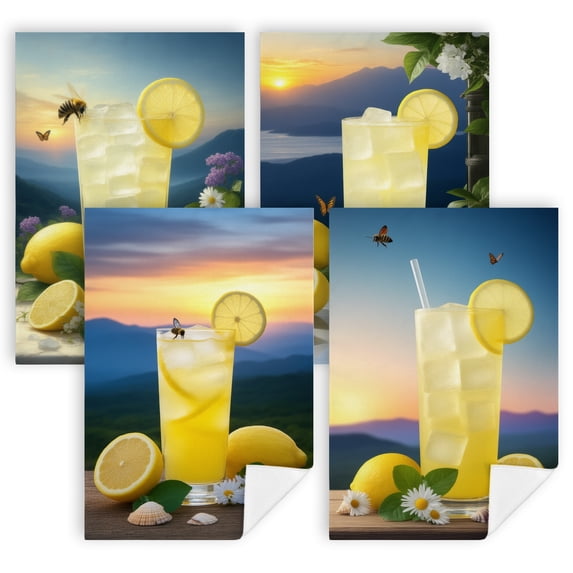 A glass of lemonade with a bee on top of itdish towelsPack of 4 16 x 24 ...