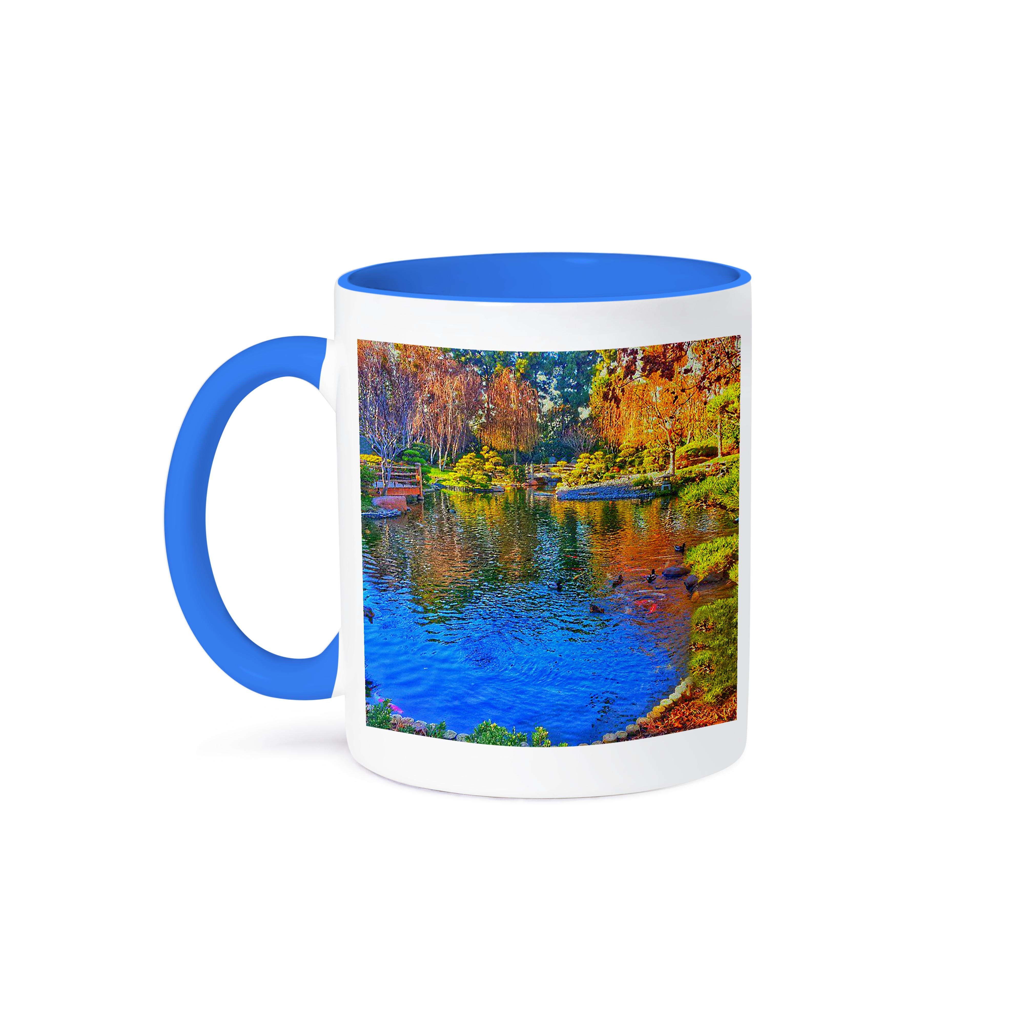 3dRose, A glowing photo of a Japanese garden with ducks and koi, 11oz ...