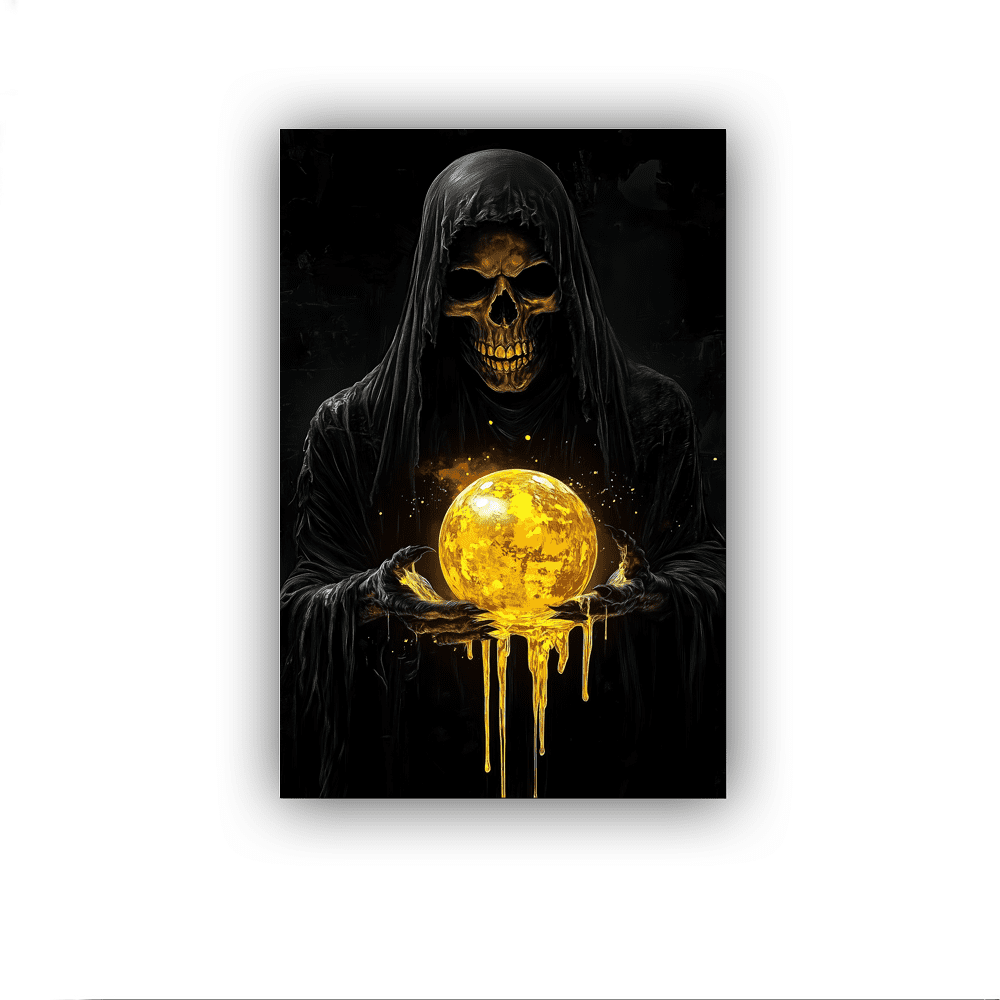 A grim reaper holding a golden sphere Poster Canvas Print Wall Art ...