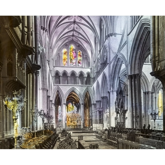 A hand coloured magic lantern slide circa 1900. The choir Salisbury ...