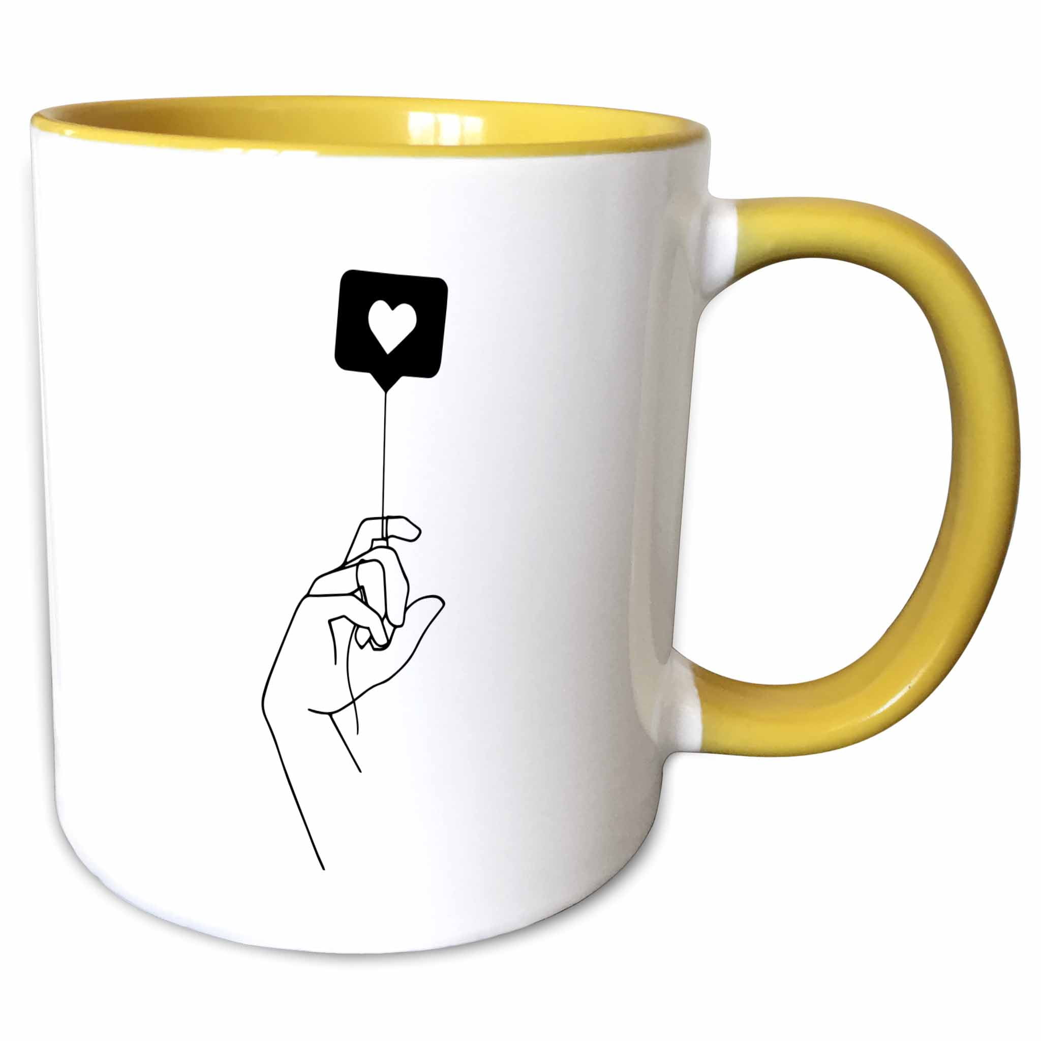 A hand holding a balloon with a like 15oz Two-Tone Yellow Mug mug ...