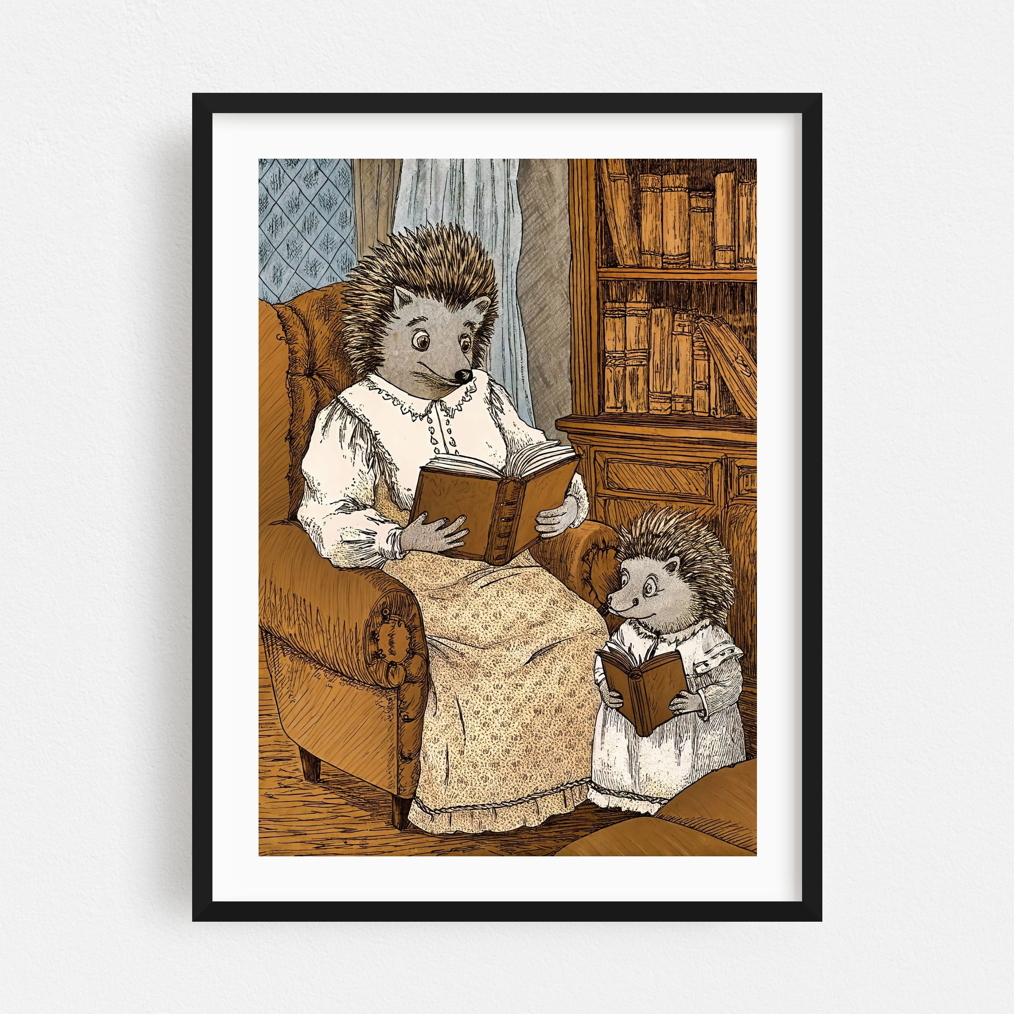 A hedgehogs reading books - Illustration Whimsical Animal Reading ...