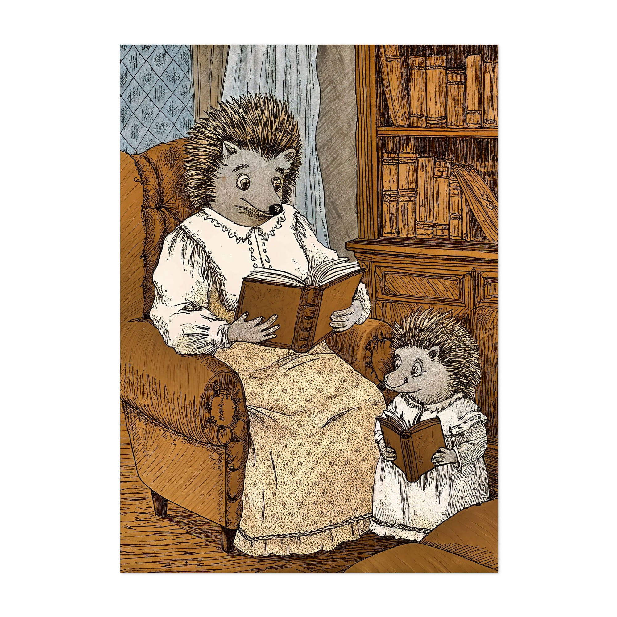 A hedgehogs reading books - Illustration Whimsical Animal Reading ...