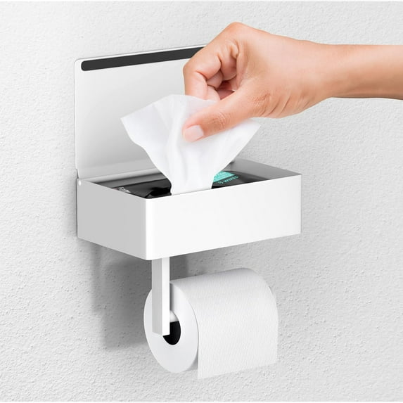 A house of tools White Toilet Paper Holder with Shelf - Wipe Holder for ...