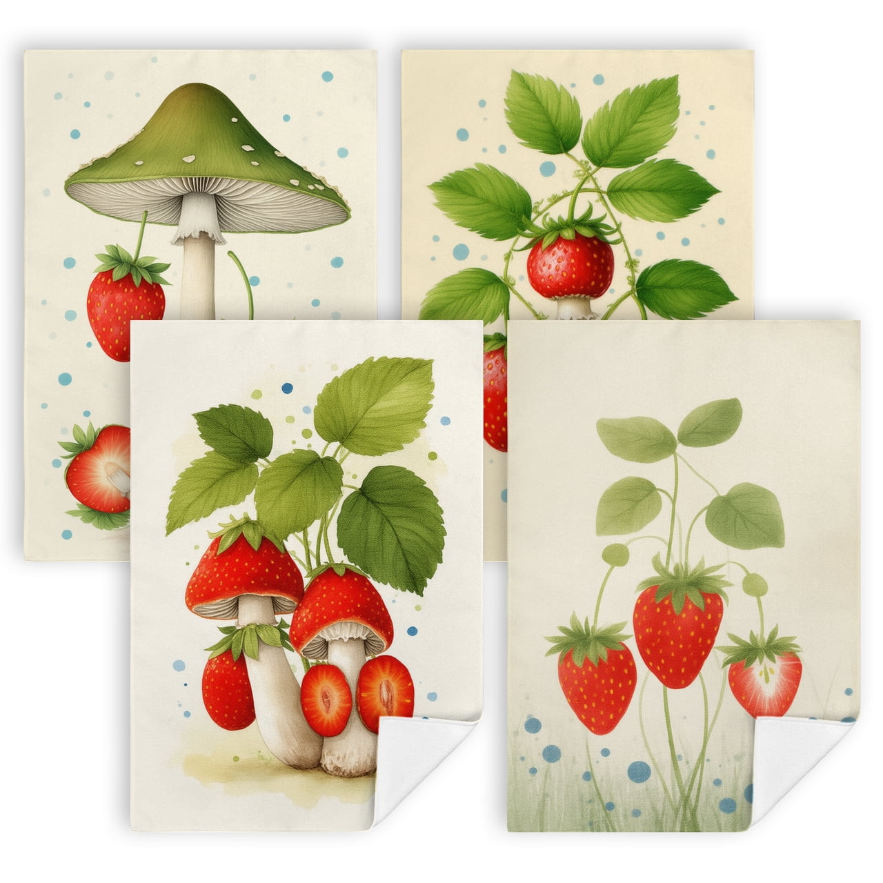 A mushroom with two strawberries on top of ittowelsPack of 4 16 x 24 ...