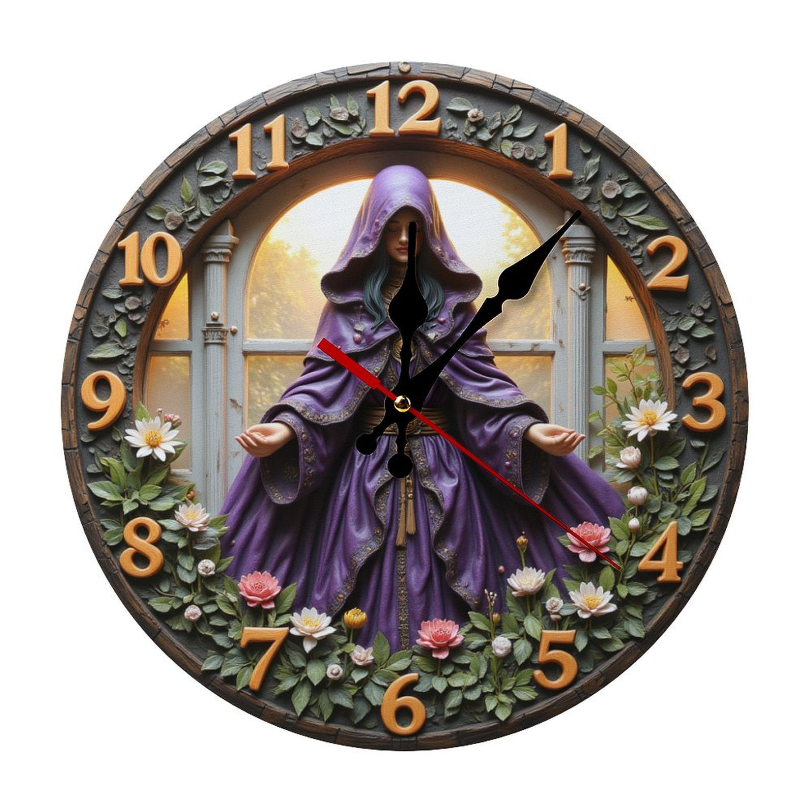 A mysterious figure in a purple cloak in a window setting, surrounded ...