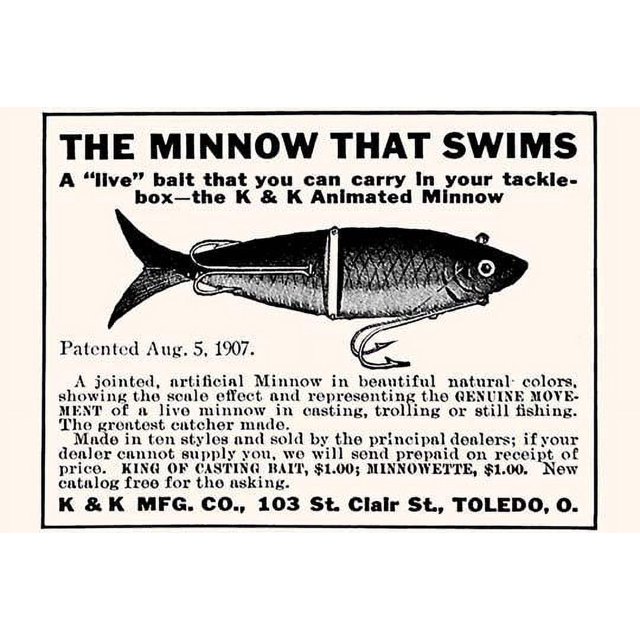 A newspaper ad showing a new type of fish bait. A fishing lure that ...